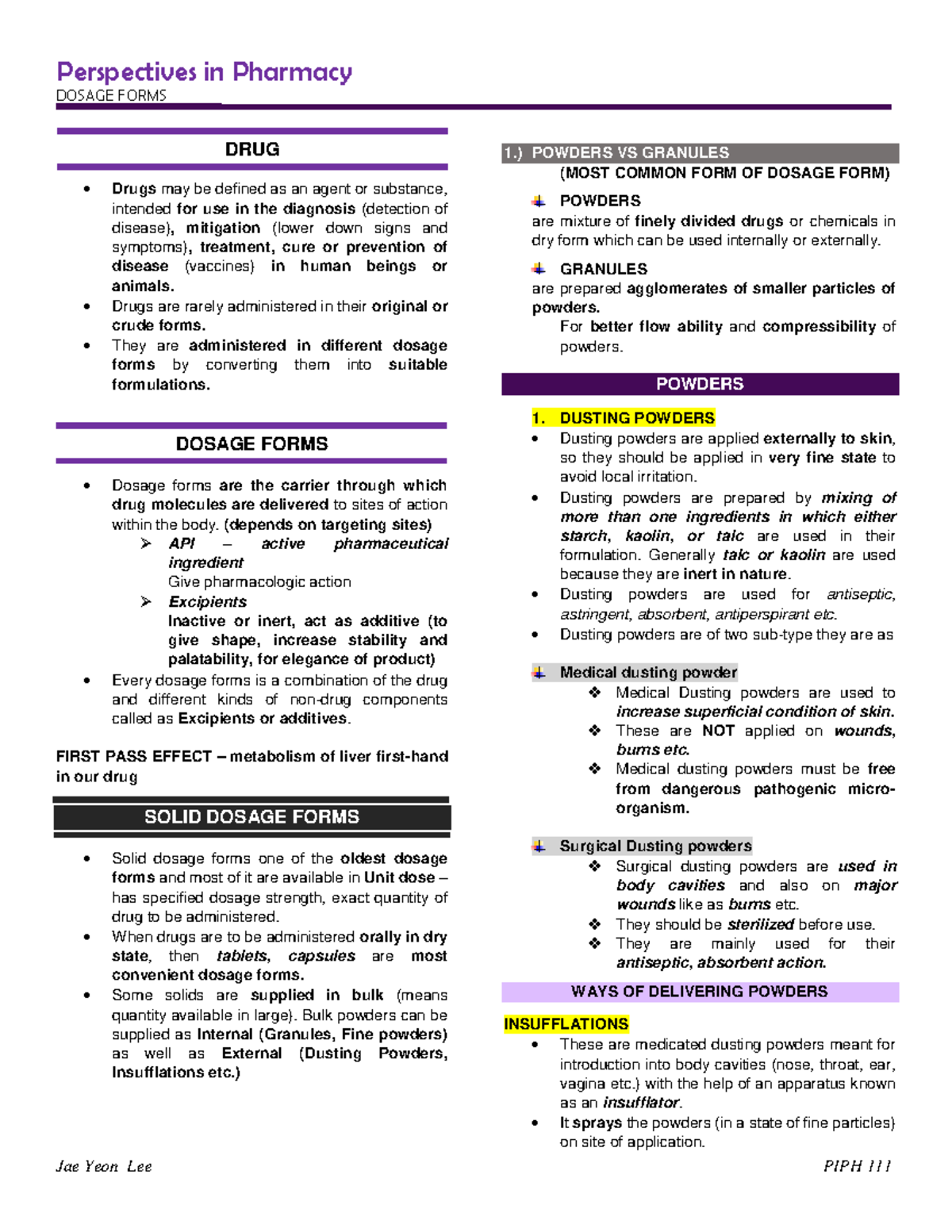PIPH Dosage forms - PIPH - DOSAGE FORMS DRUG Drugs may be defined as an ...