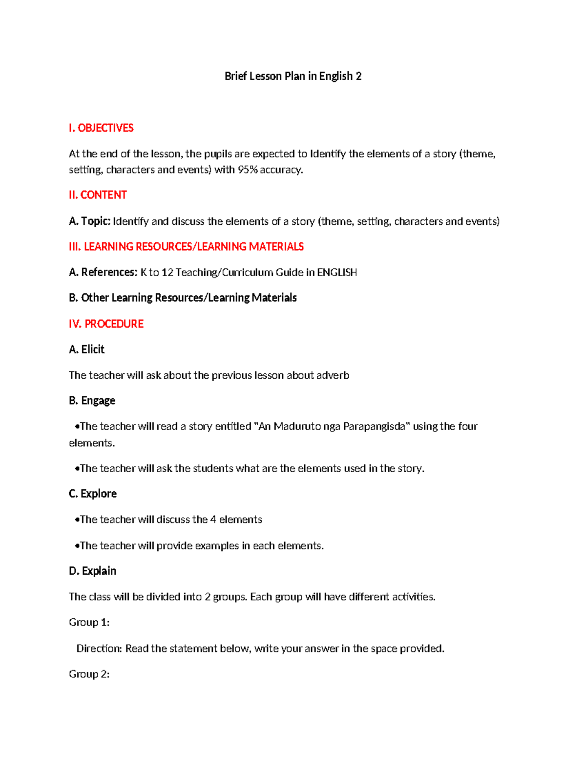Brief LP in English 2 - It will guide your how to make 7E s Lesson Plan ...