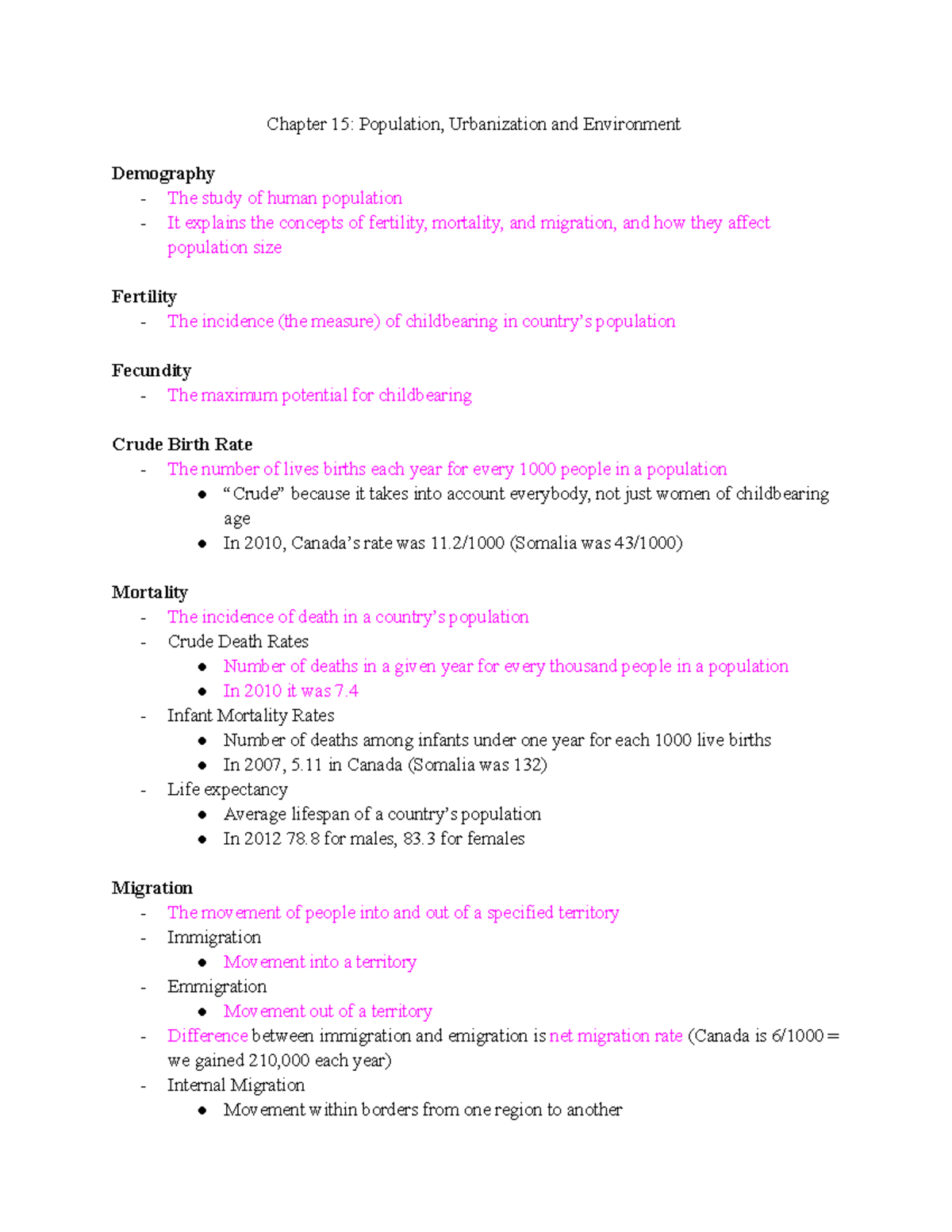 Socio 1101: Chapter 15 - Chapter 15: Population, Urbanization and ...