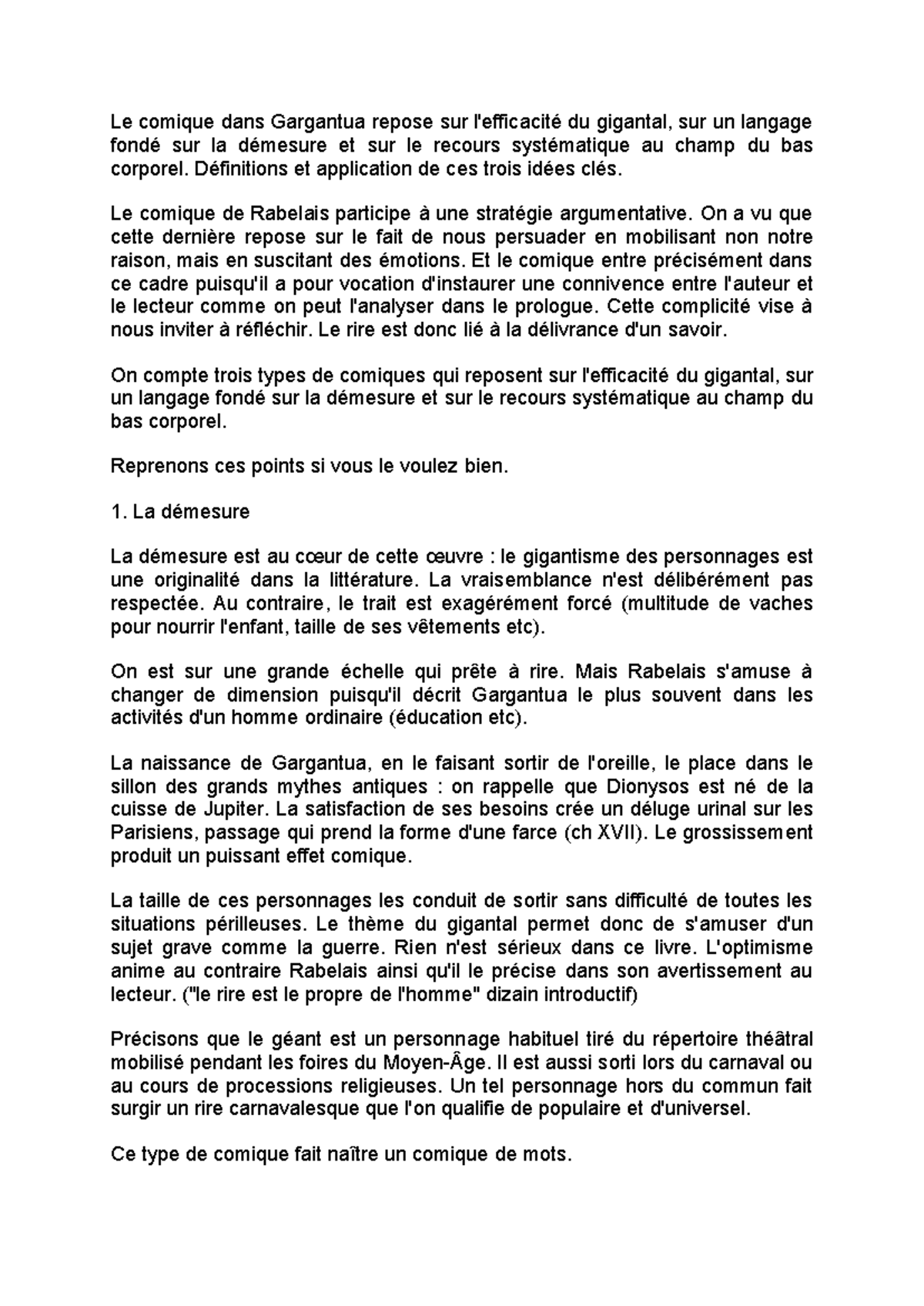 Le comique dans gargantua - Définitions et application de ces trois ...