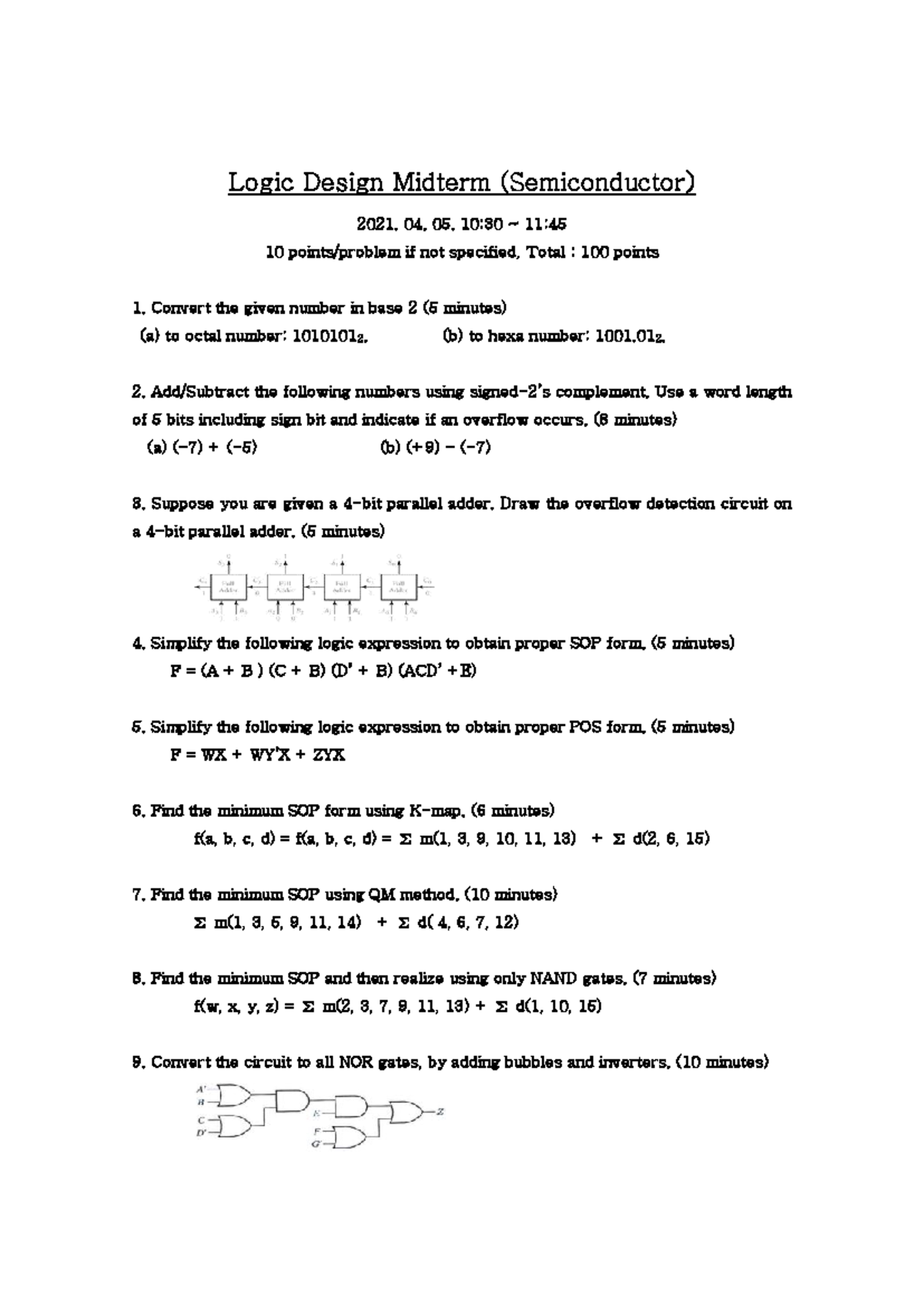 Logic design Midterm (2021 semi) - Logic Design Midterm (Semiconductor ...