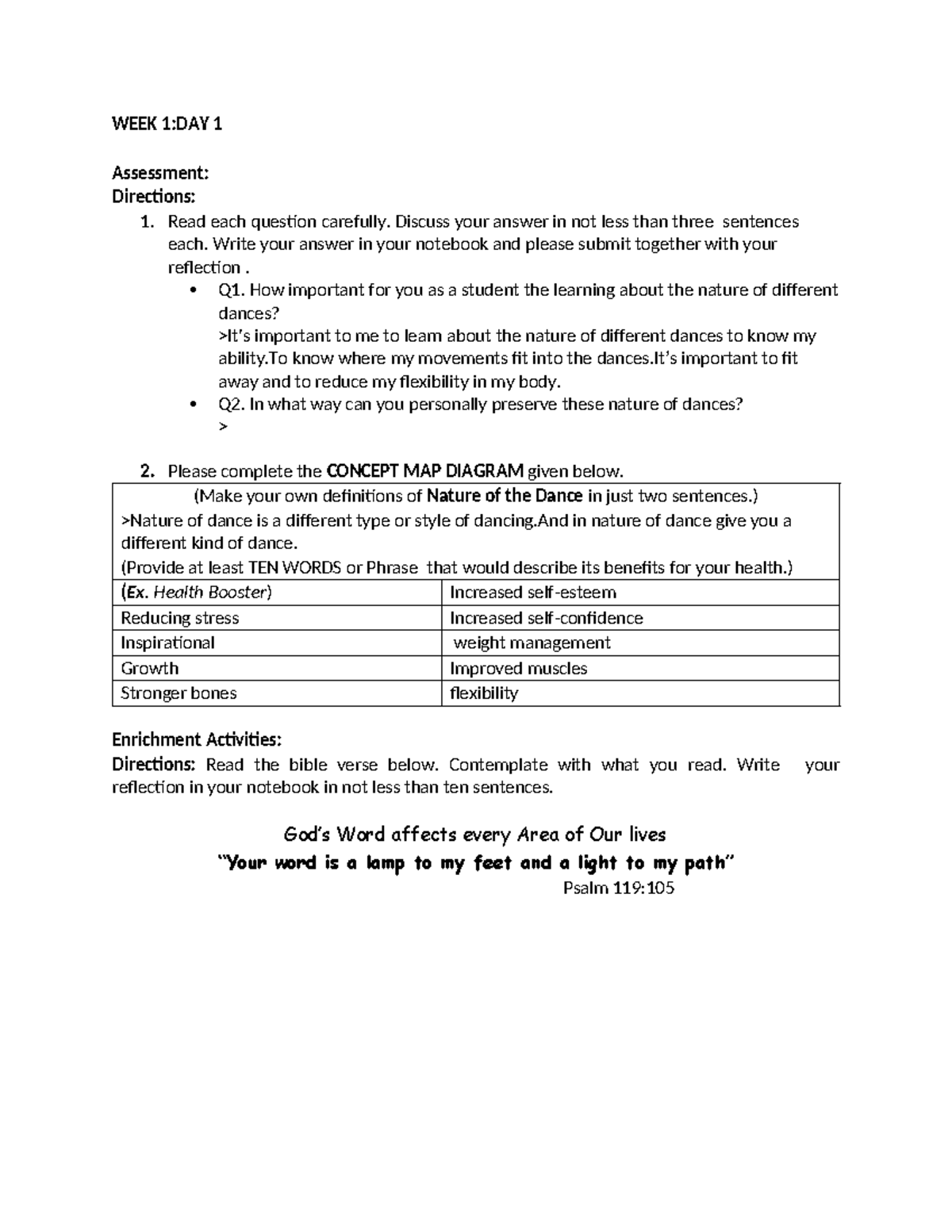 WEEK 1 - EDUCAITIONAL - WEEK 1:DAY 1 Assessment: Directions: 1. Read ...