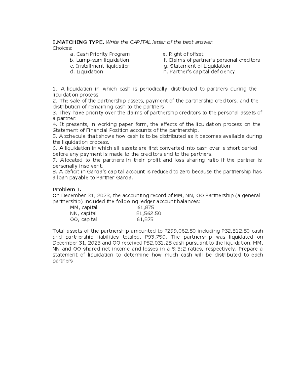 AST Compiled - I TYPE. Write the CAPITAL letter of the best answer ...