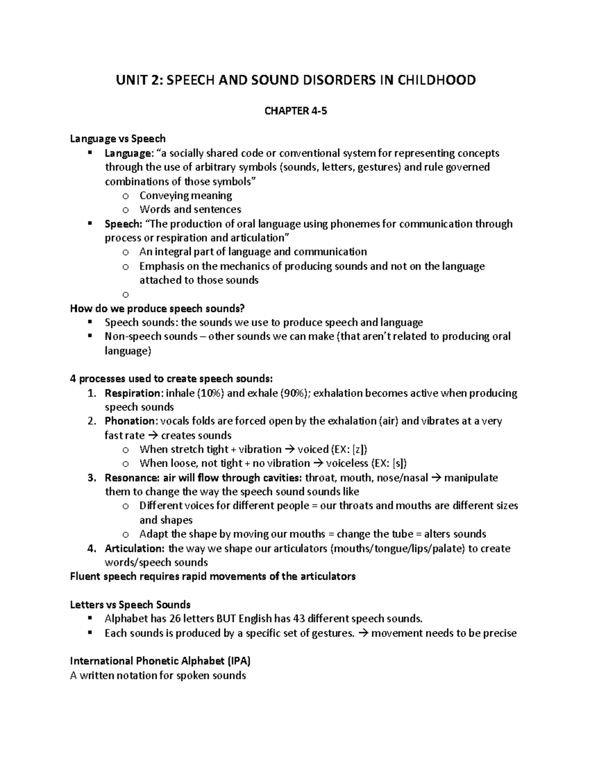 UNIT 2 - ......... - UNIT 2: SPEECH AND SOUND DISORDERS IN CHILDHOOD ...