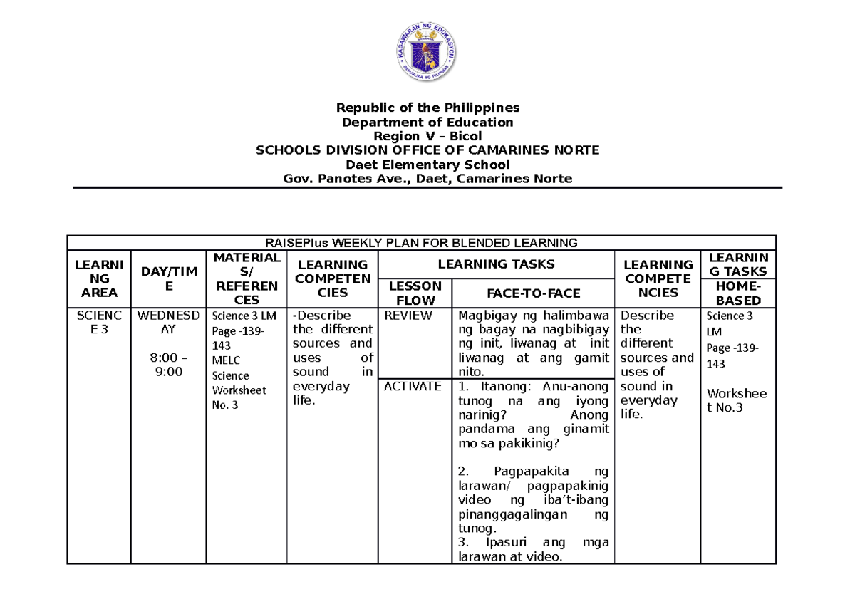 Raise- Science-Q3W8 - obj7 - Republic of the Philippines Department of ...