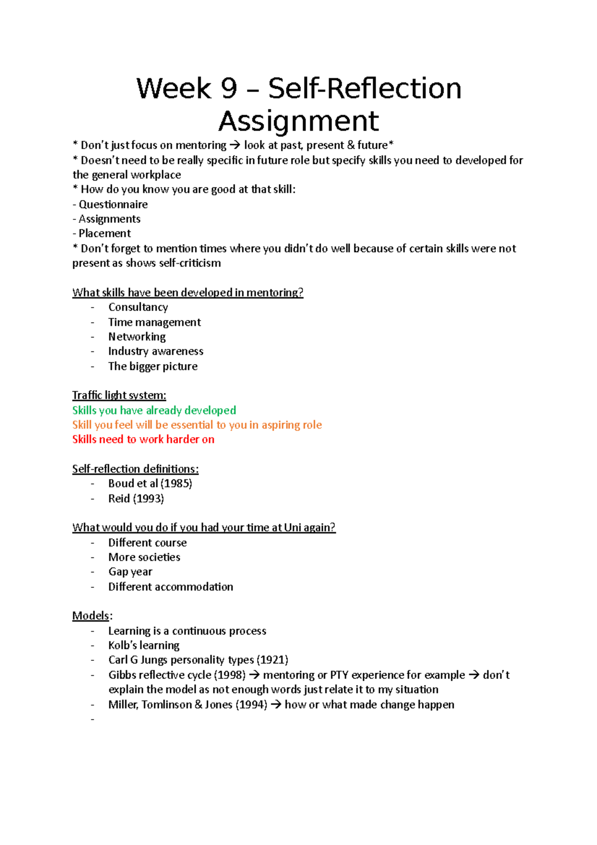 Week 9 – Self-Reflective - Week 9 – Self-Reflection Assignment Don’t ...