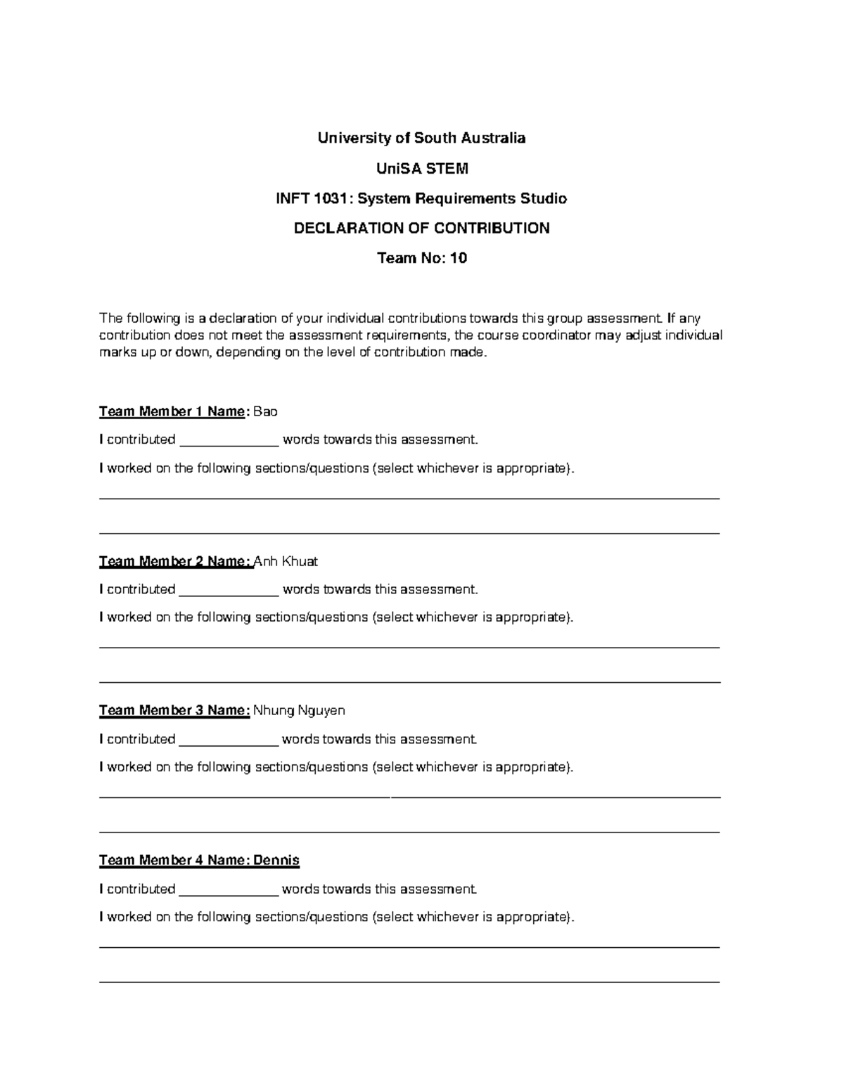 Group Project Template - Group 10 - University of South Australia UniSA ...
