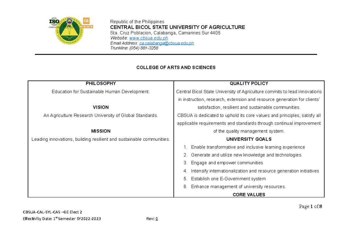 Syllabus Indigenous Creative Crafts - CENTRAL BICOL STATE UNIVERSITY OF ...