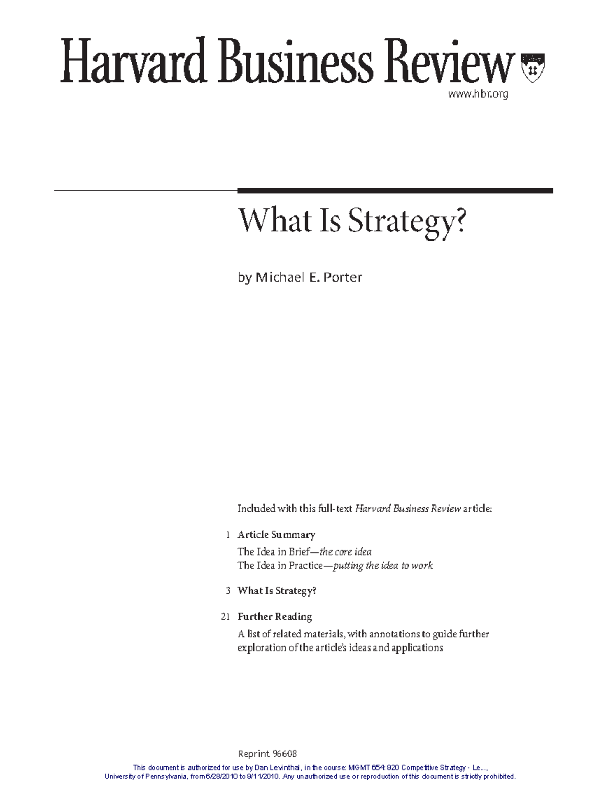 What is Strategy - Enjoy! - ####### hbr What Is Strategy? by Michael E ...