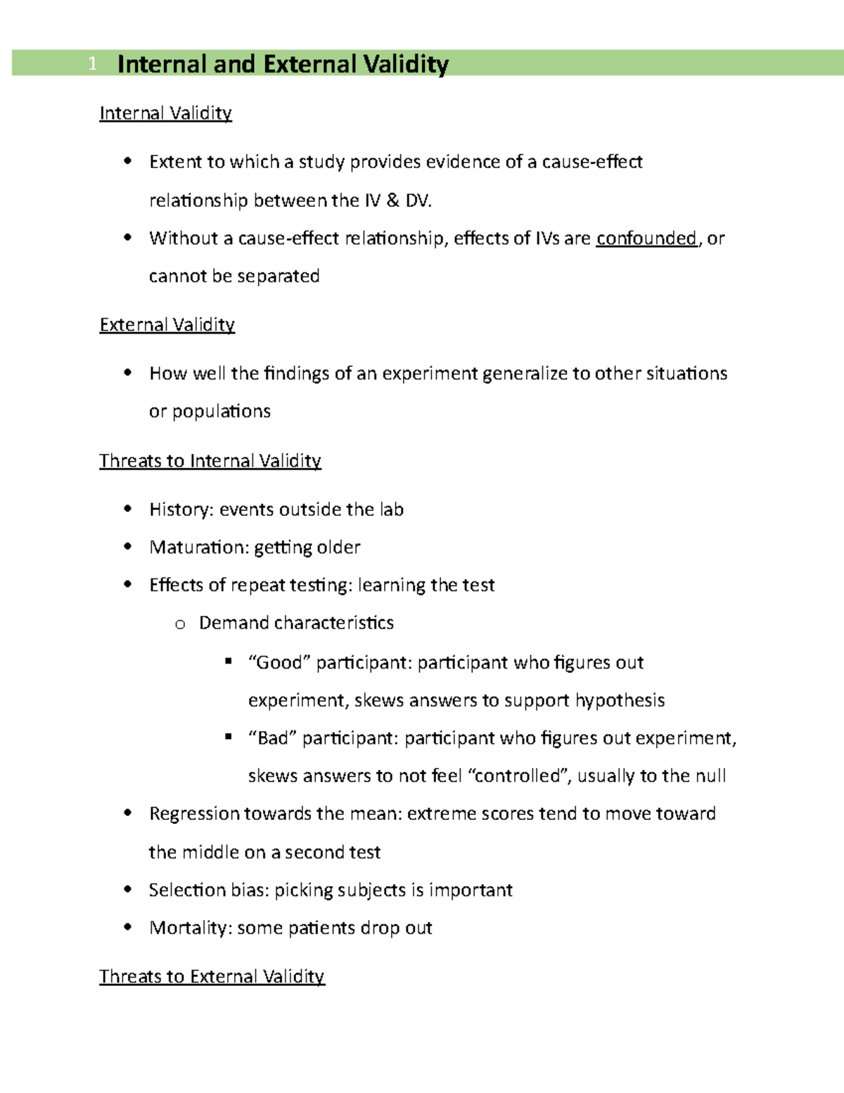 Internal and External Validity - Internal Validity Extent to which a ...