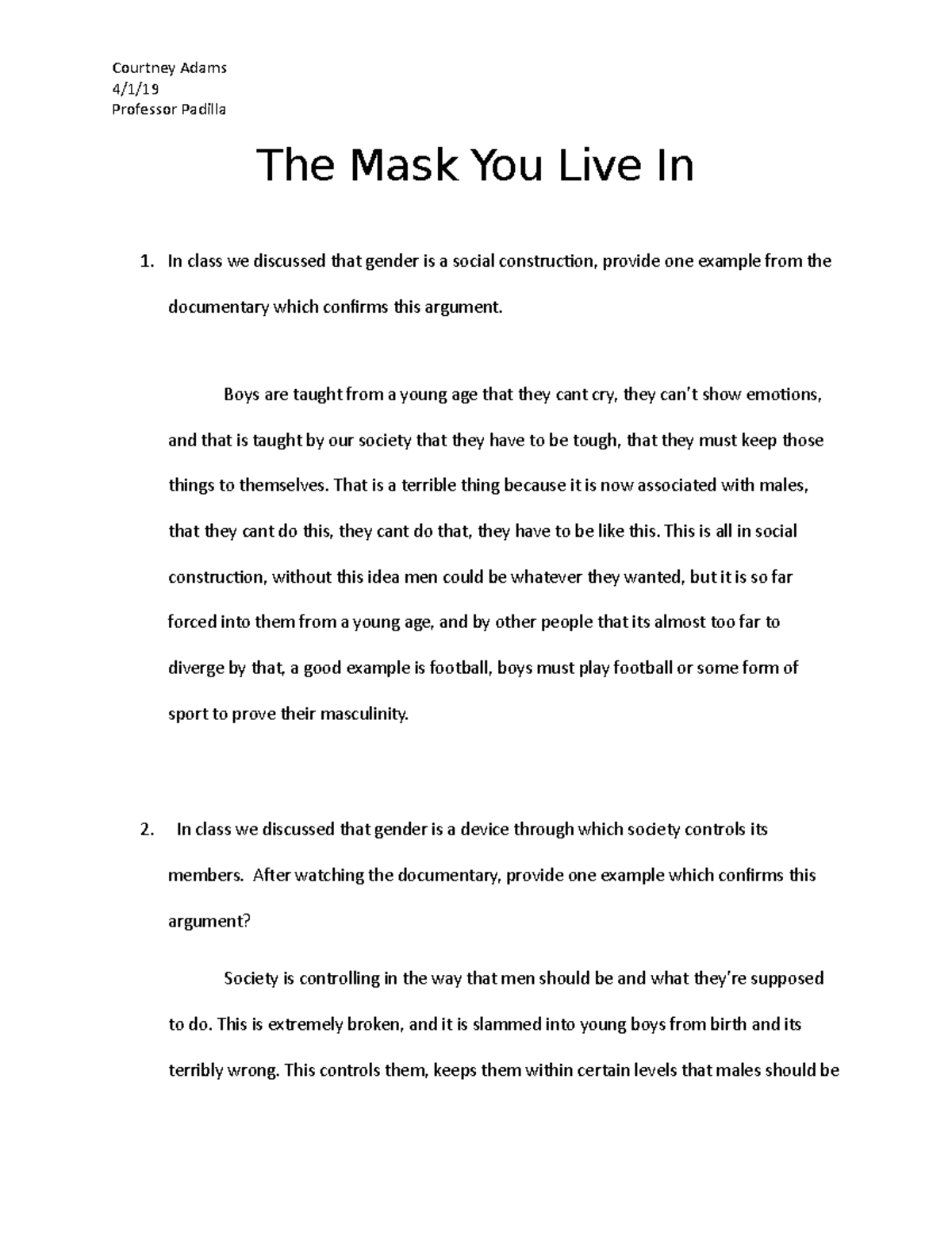 The Mask - Grade: A+ - Courtney Adams4/1/ Professor Padilla The Mask ...