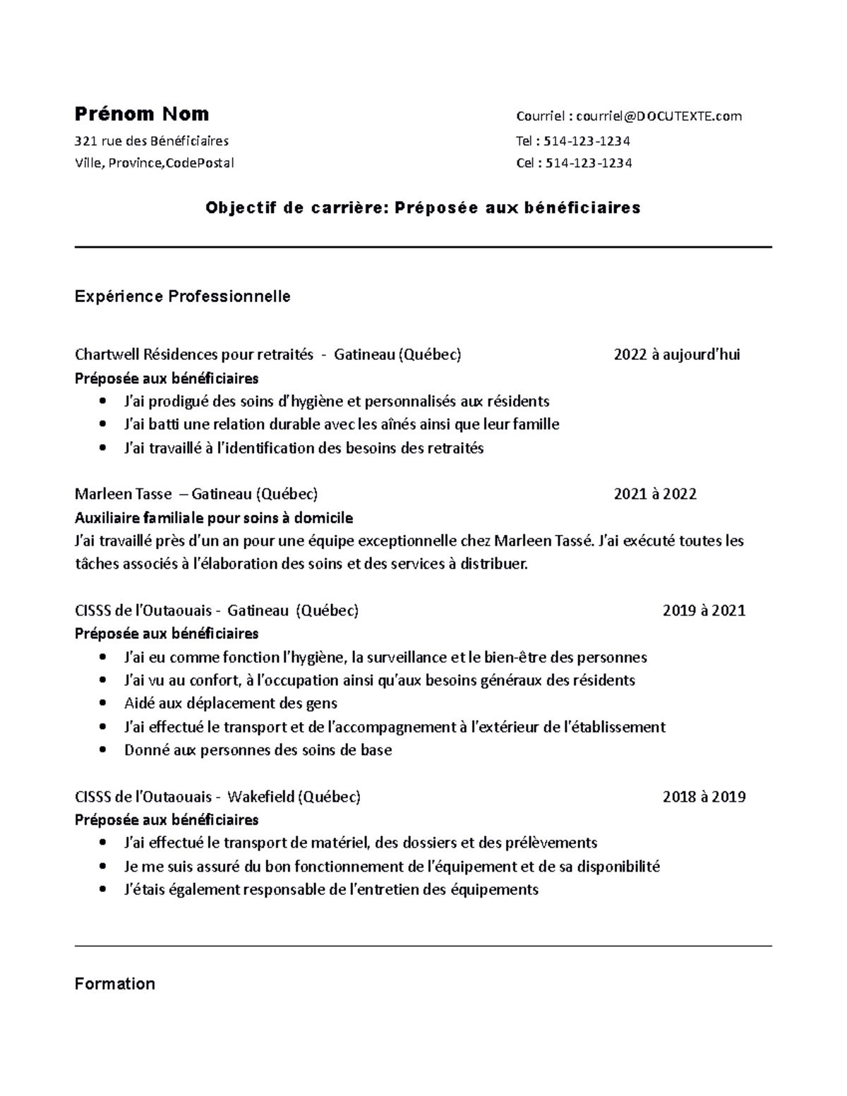 Exemple de cv prepose aux beneficiaires docutexte - Prénom Nom Courriel ...
