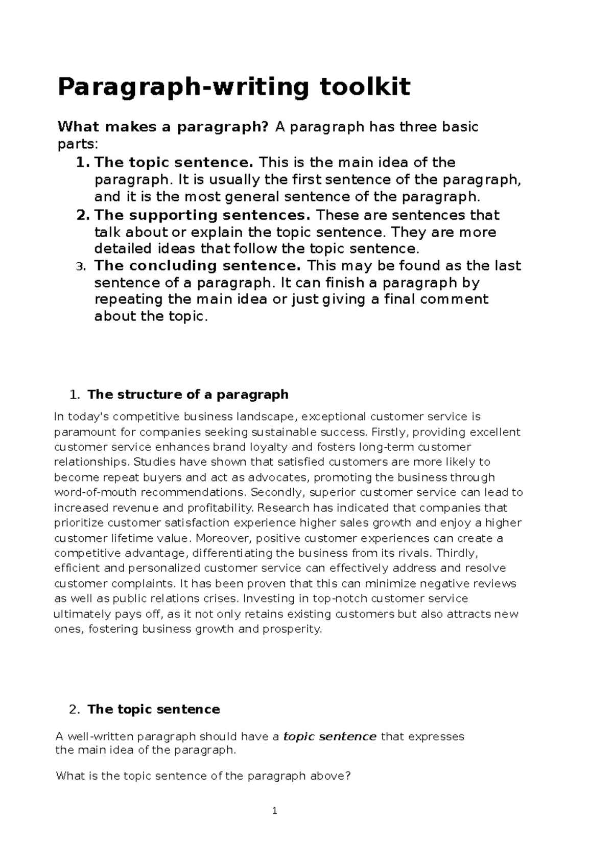 Paragraph writing - Paragraph-writing toolkit What makes a paragraph? A ...