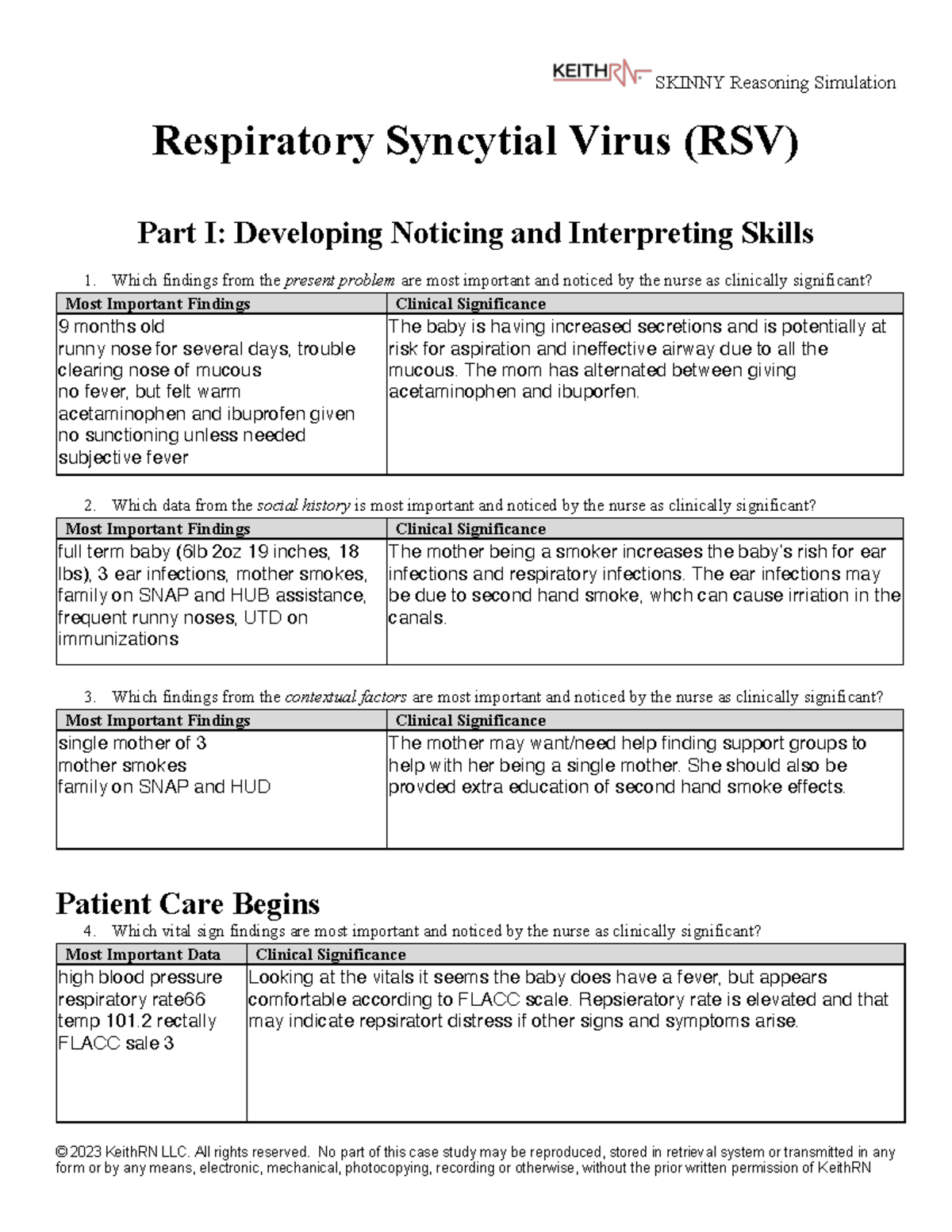 RSV - RSV case study - © 2023 KeithRN LLC. All rights reserved. No part of this case study may ...