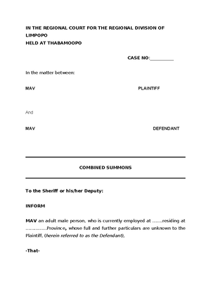 Request for Default Judgment - IN THE HIGH COURT OF SOUTH AFRICA ...