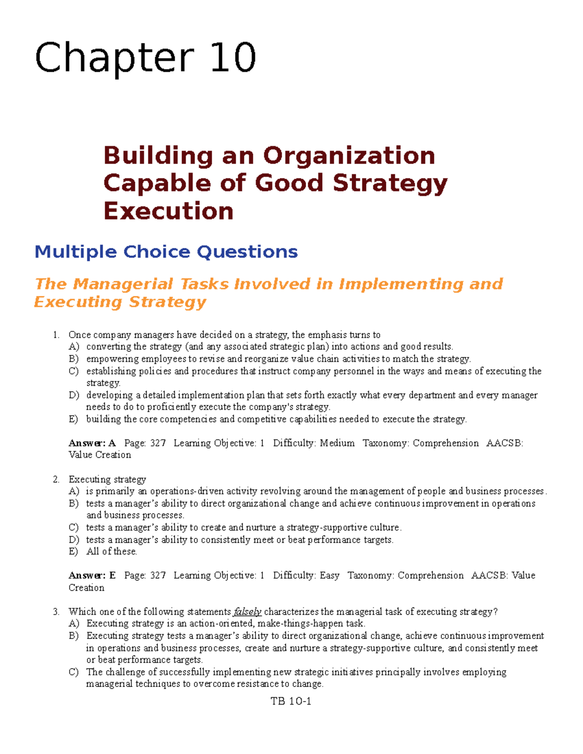 Chap010 - Building an Organization Capable of Good Strategy Execution ...