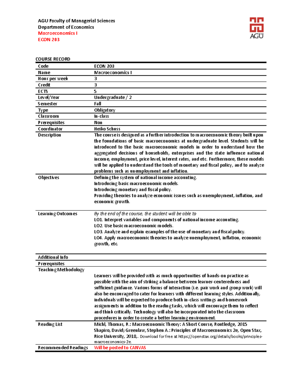 Macroeconomics I - Syllabus Fall 2023-24 - Department of Economics ... Macroeconomics I - Syllabus Fall 2023-24 - Department of Economics ...