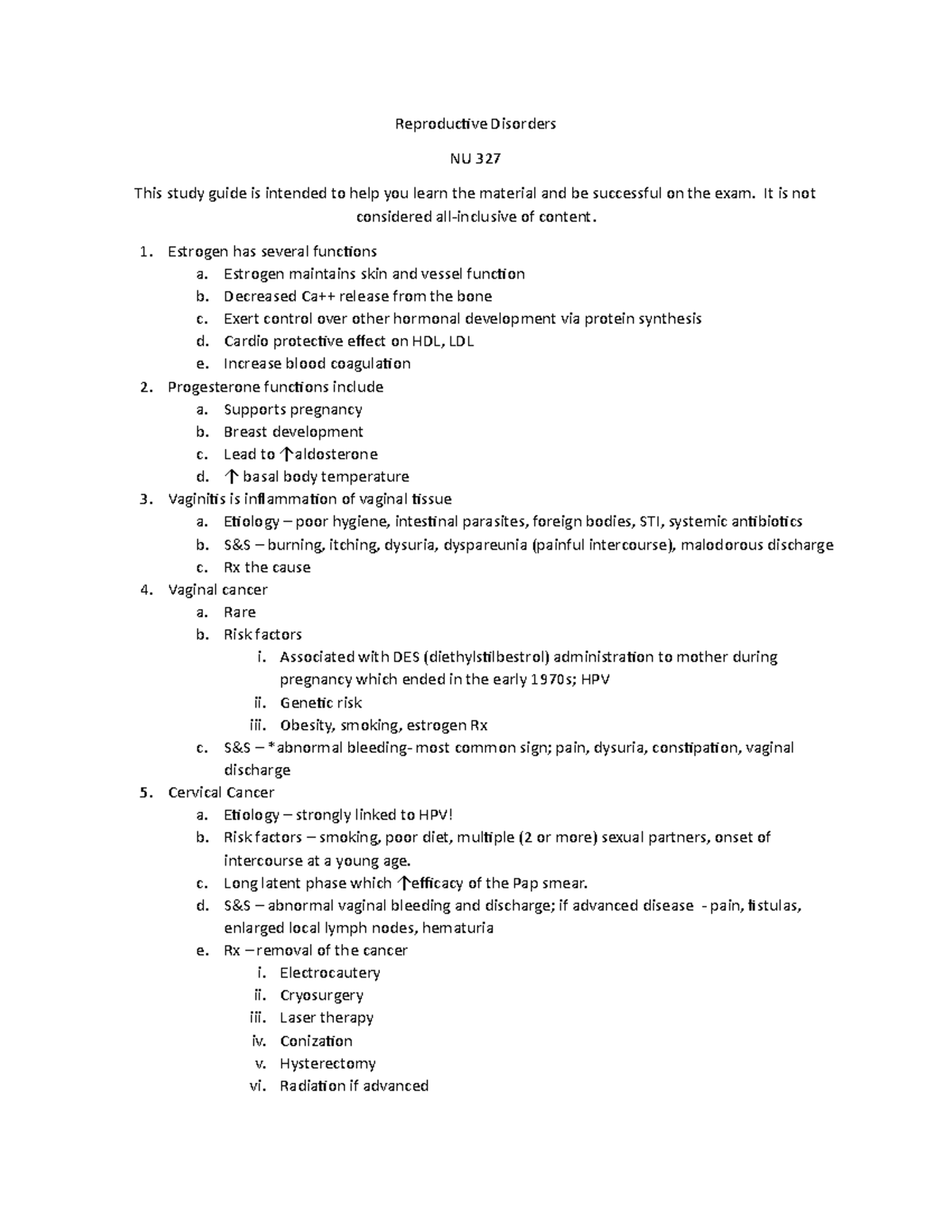 Reproductive Disorders Study Guide and Practice - Reproductive ...
