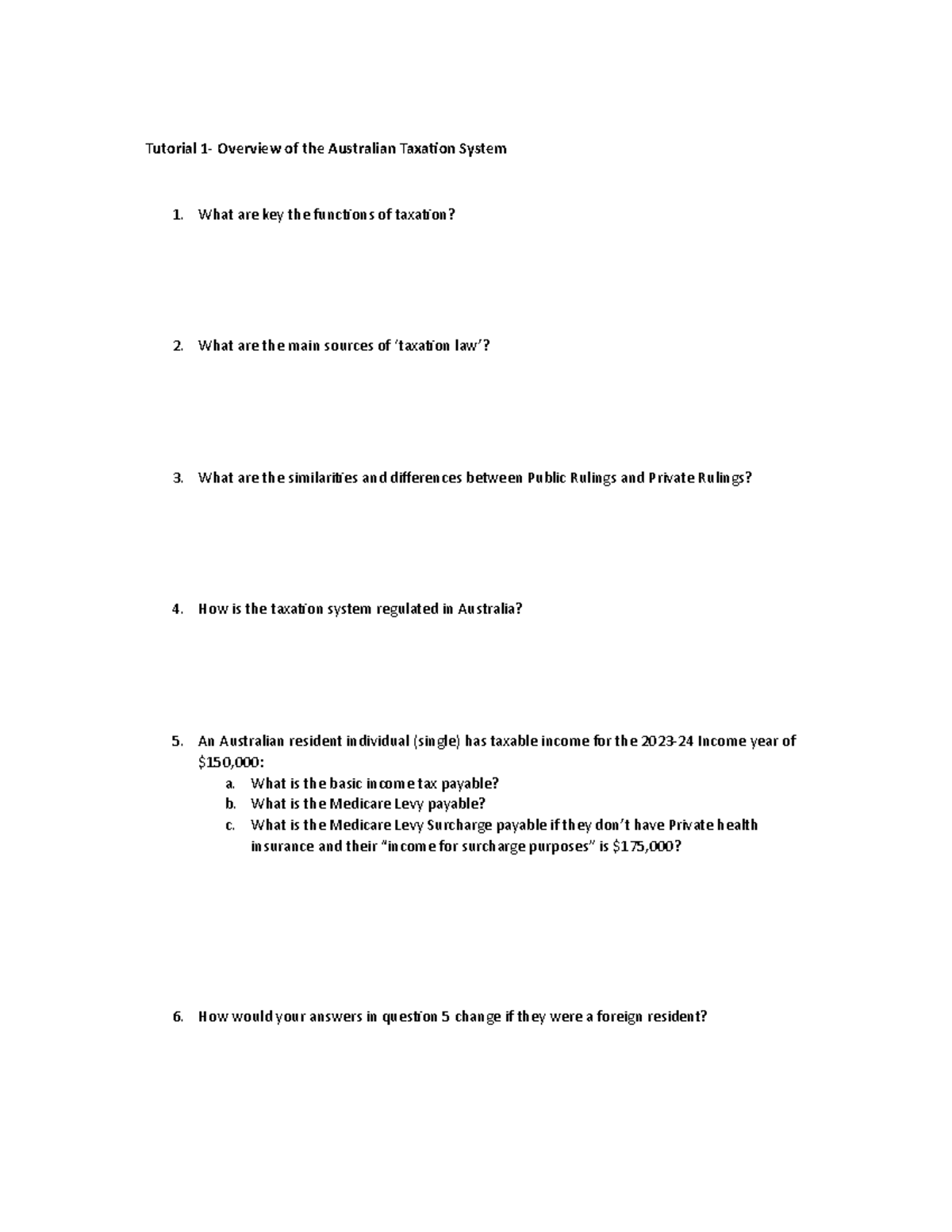 Tutorial 1 Introduction to Tax - Tutorial 1- Overview of the Australian TaxaƟon System 1. What ...