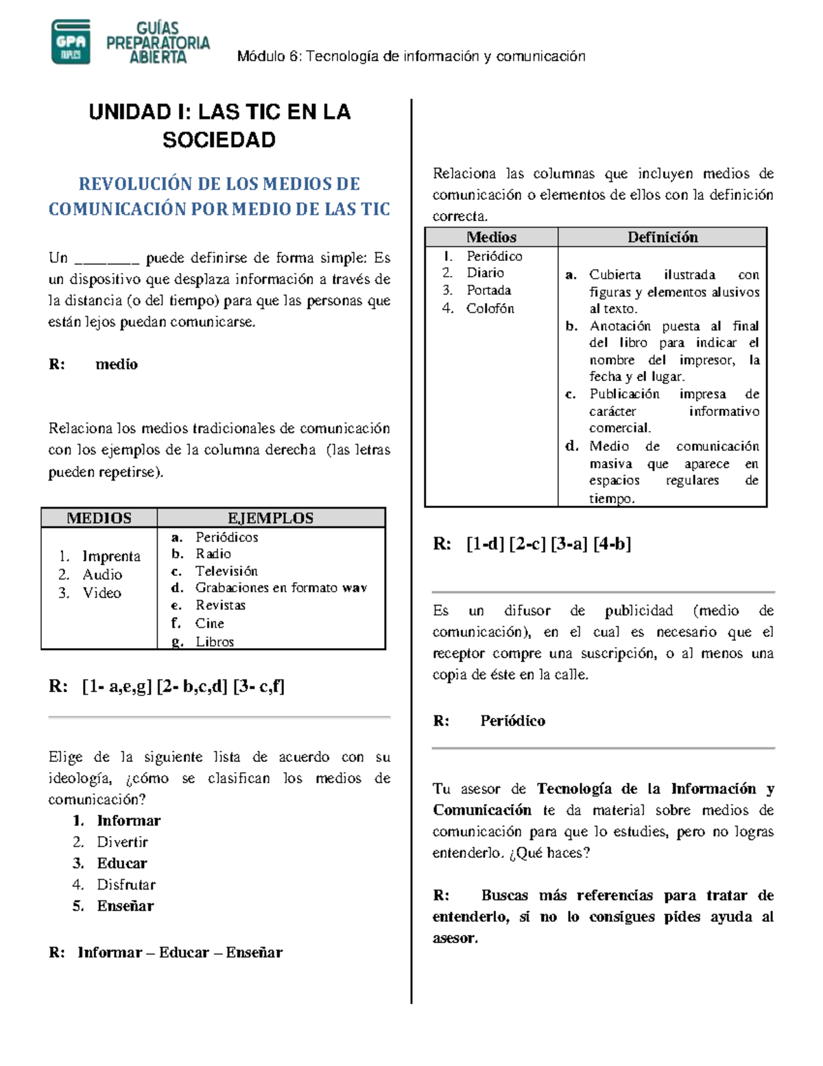 Mod6 - Jsjsj - Módulo 6: Tecnología de información y comunicación UNIDAD I: LAS TIC EN LA ...