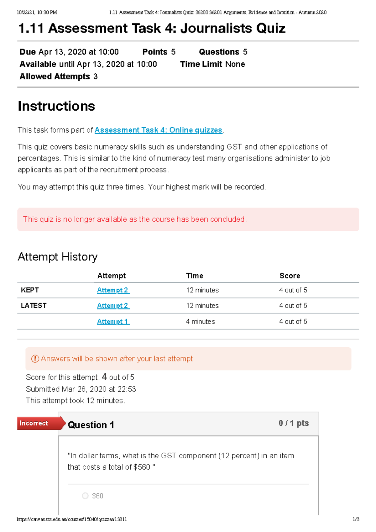 1.11 Assessment Task 4 Journalists Quiz 36200 36201 Arguments, Evidence ...