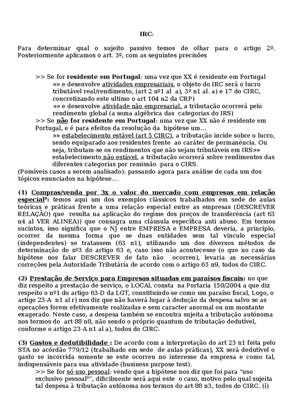 Esquema IRC - IRC: Para determinar qual o sujeito passivo temos de olhar para o artigo 2º. - Studocu