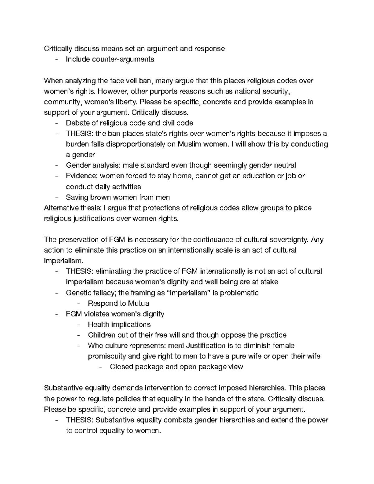 Final Practice Prompts - Critically discuss means set an argument and ...