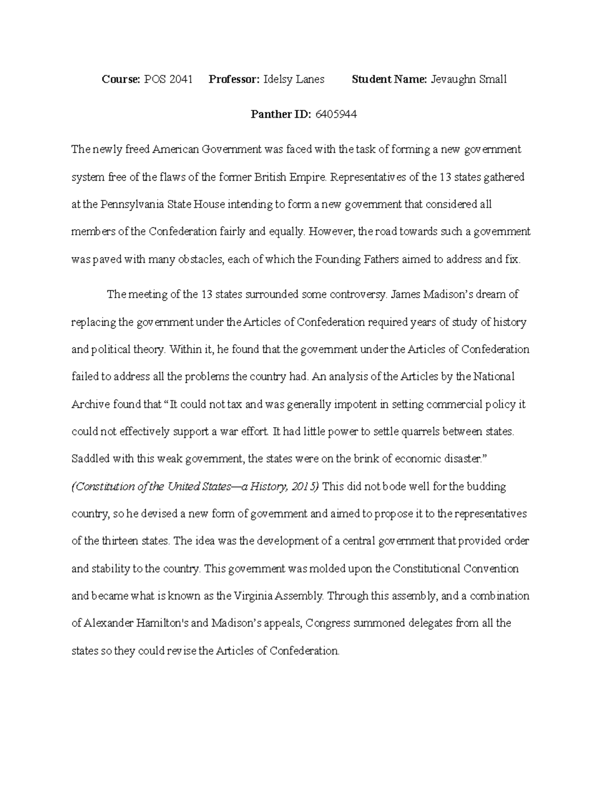 Critical Analysis #1 - Bleep bloop - Course: POS 2041 Professor: Idelsy ...