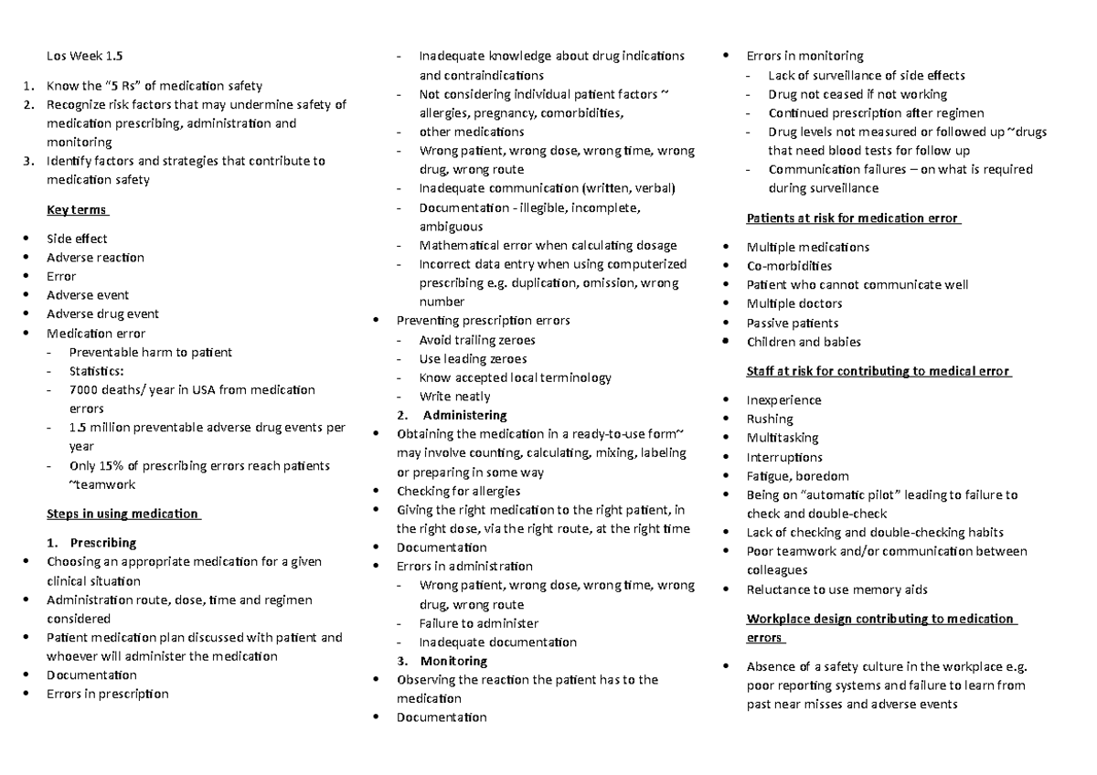 ELP Notes 2019 Y2S2 - Los Week 1. 1. Know the “5 Rs” of medication ...