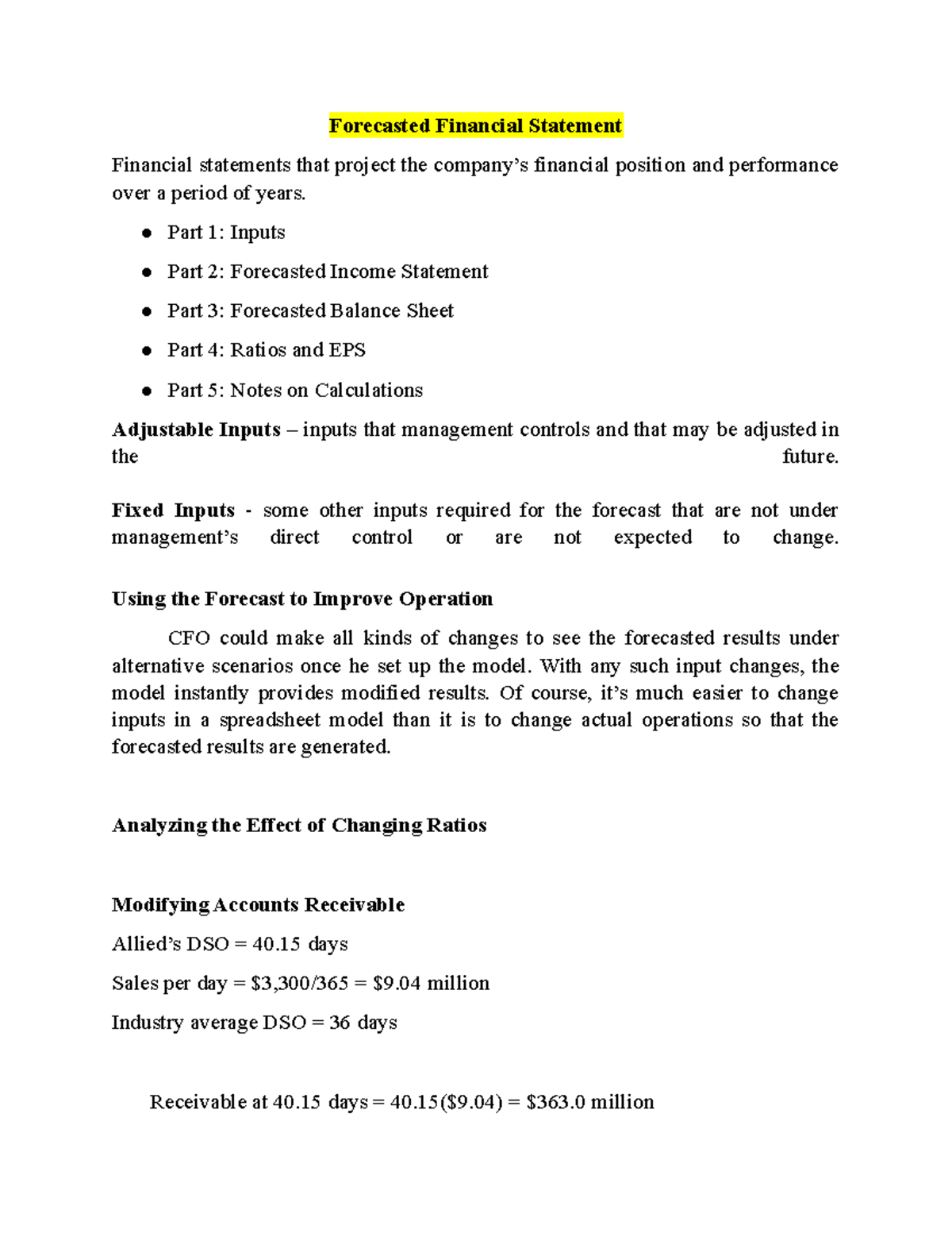 Forecasted Financial Statement - Forecasted Financial Statement ...