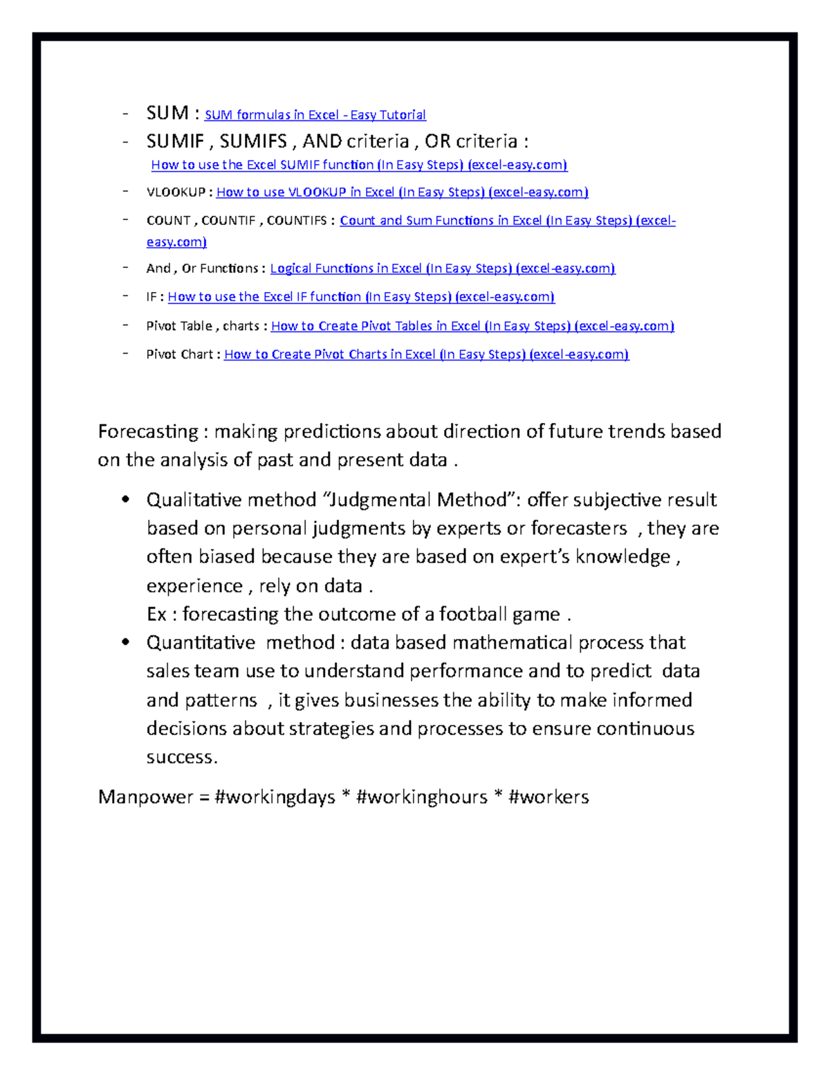 Excel Notes Sum Sum Formulas In Excel Easy Tutorial Sumif Sumifs And Criteria Or