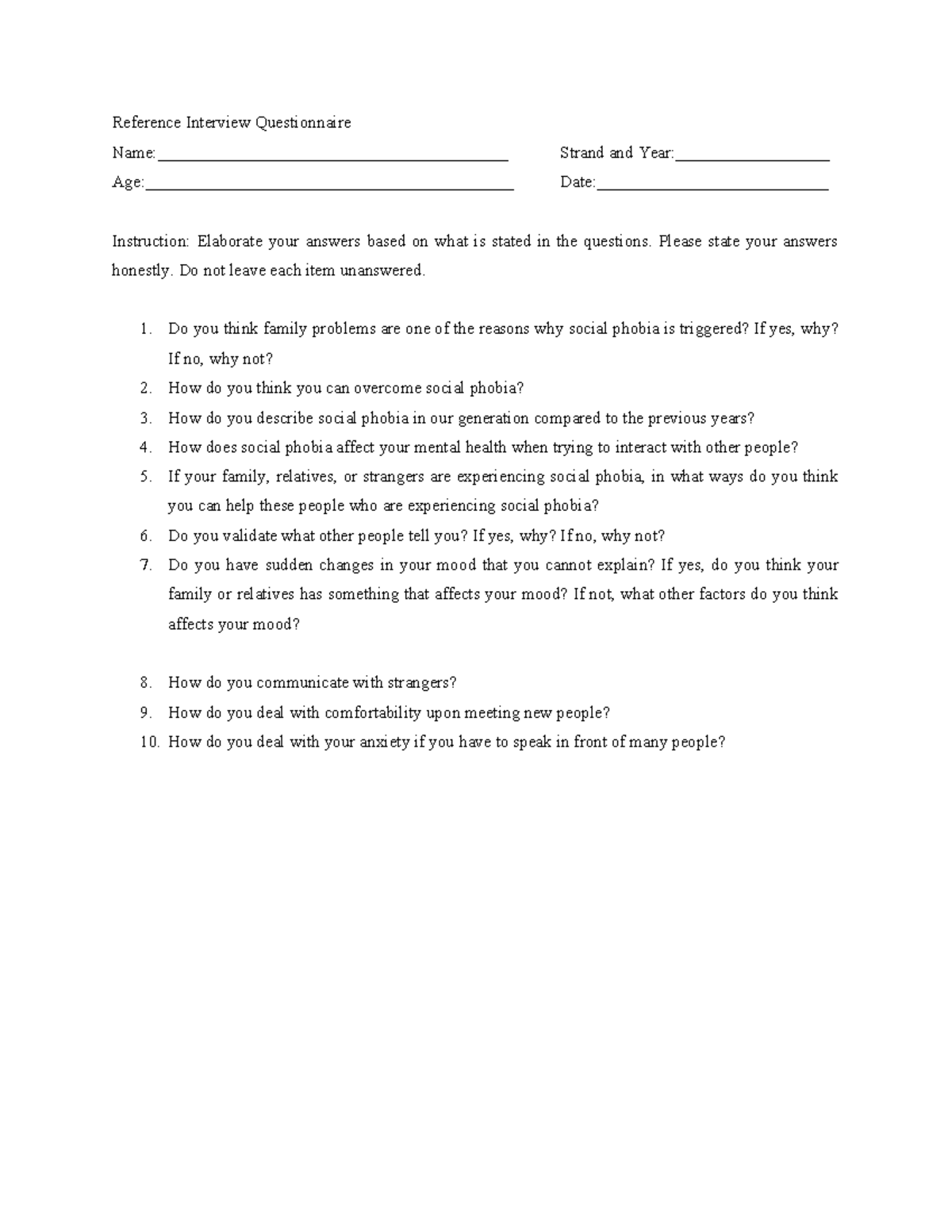 Research- Instrument - Reference Interview Questionnaire - Studocu