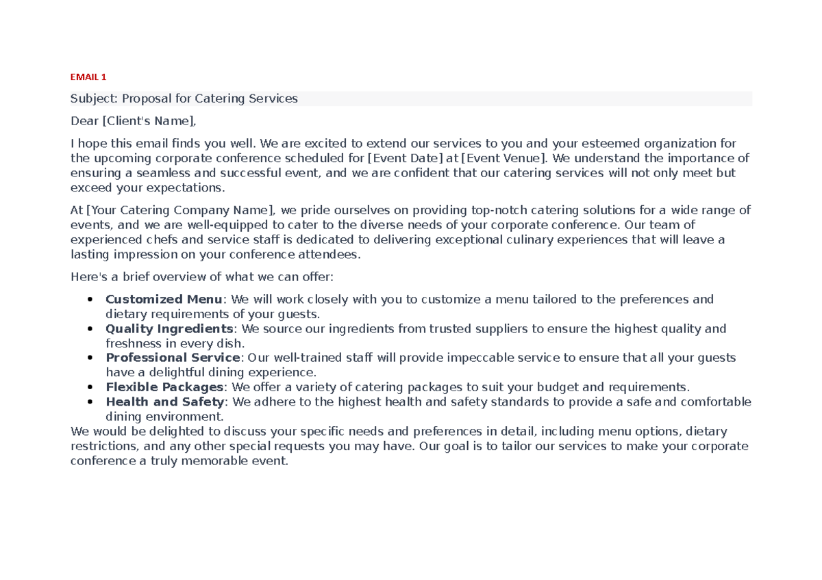Email - xdvdvdf - EMAIL 1 Subject: Proposal for Catering Services Dear ...