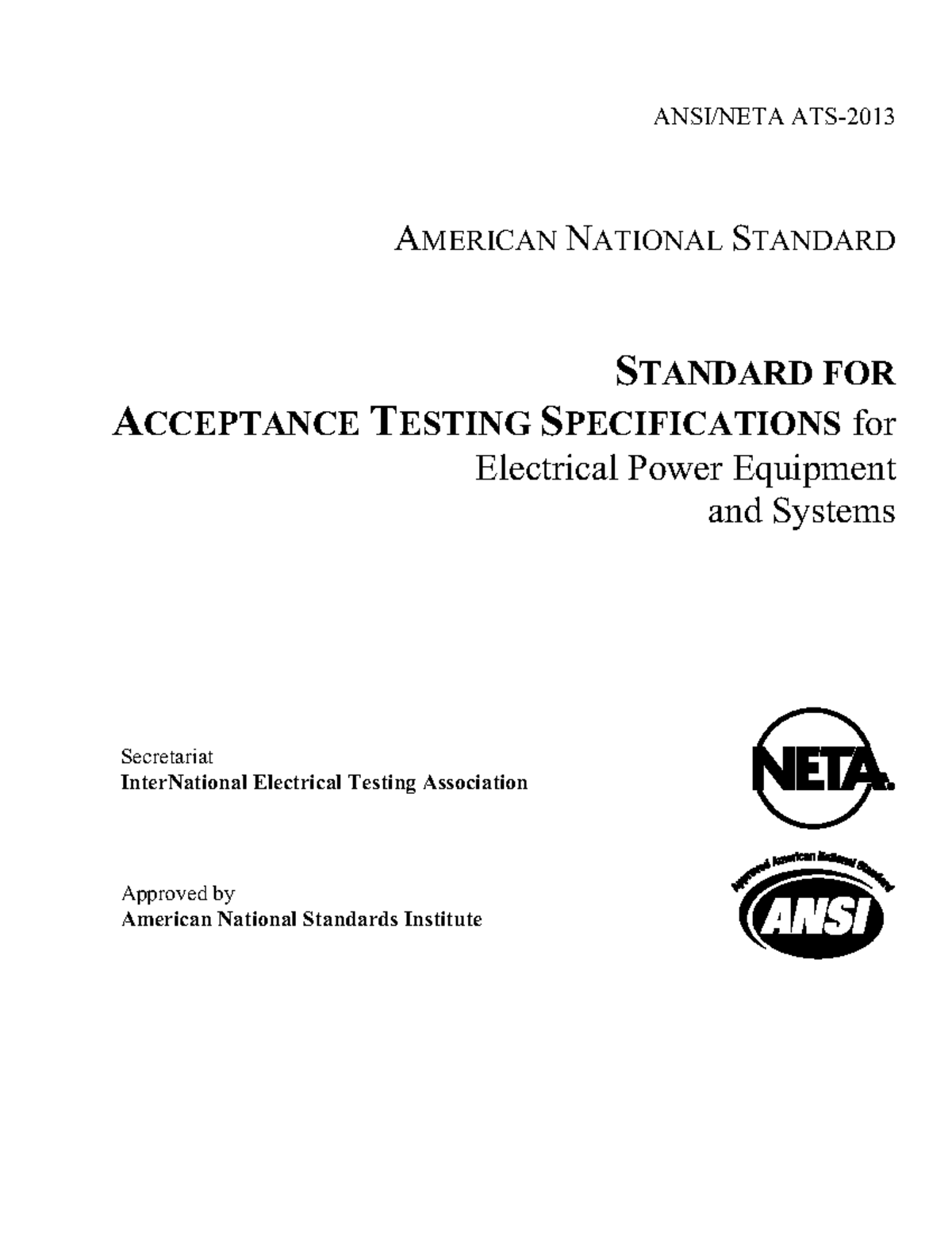 La Ansi:Neta- ATS 2021 - dewed - ANSI/NETA ATS- AMERICAN NATIONAL ...