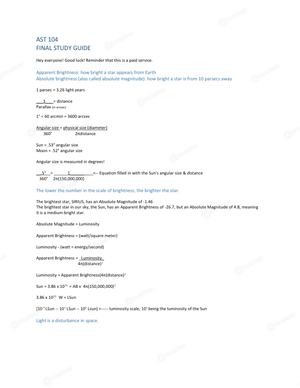 AST 104 Final Study Guide - FINAL Study Guide Science - Body of ...