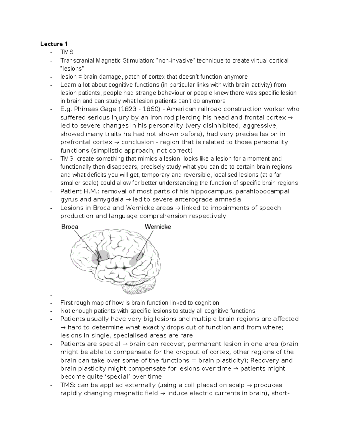 PSYC20006 Lecture Notes - Lecture 1 - TMS - Transcranial Magnetic ...