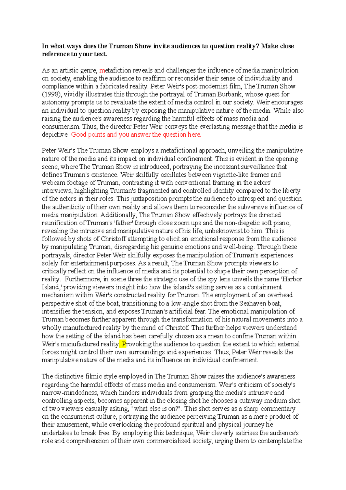 Module B Standard teacher feedback sample - In what ways does the ...