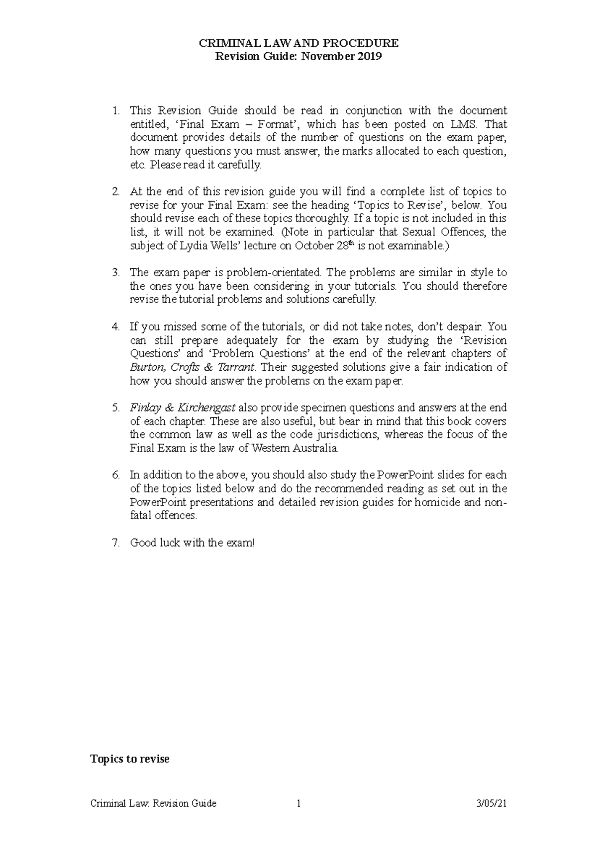 Revision guide 2019 - CRIMINAL LAW AND PROCEDURE Revision Guide ...