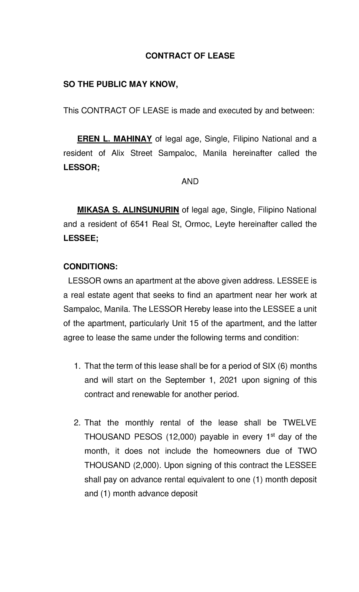 Contract of lease final na - CONTRACT OF LEASE SO THE PUBLIC MAY KNOW ...