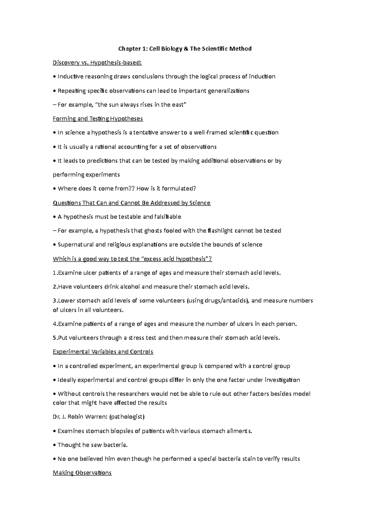Chapter 1 - Cell Biology and The Scientific Method - Chapter 1: Cell ...