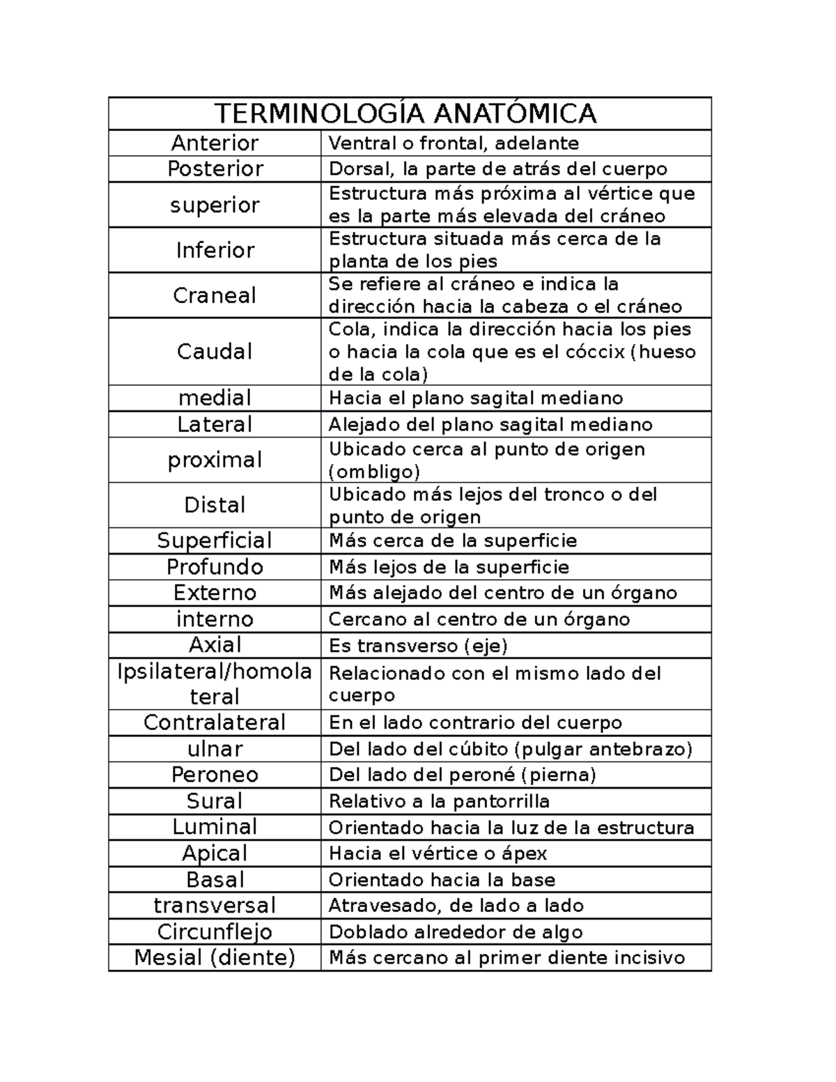 Terminología Anatómica - TERMINOLOGÍA ANATÓMICA Anterior Ventral o ...