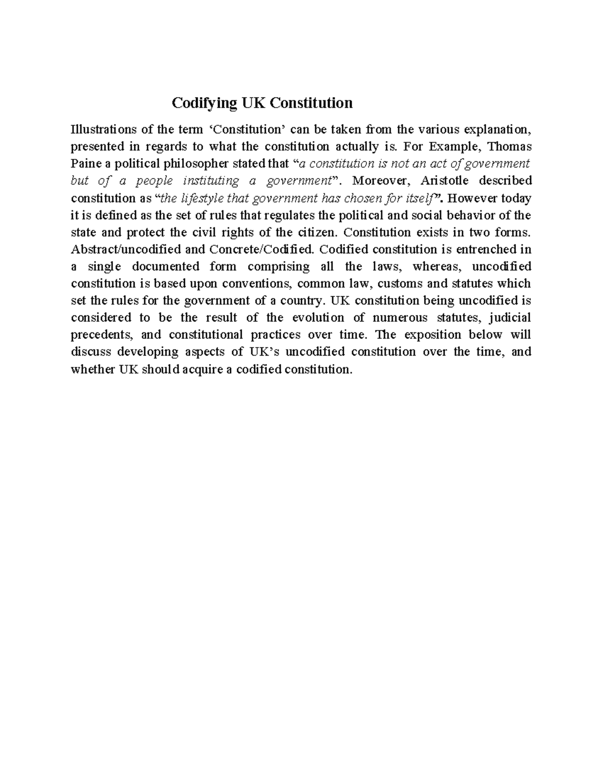 Codifying Constitution Answer - Codifying UK Constitution Illustrations ...