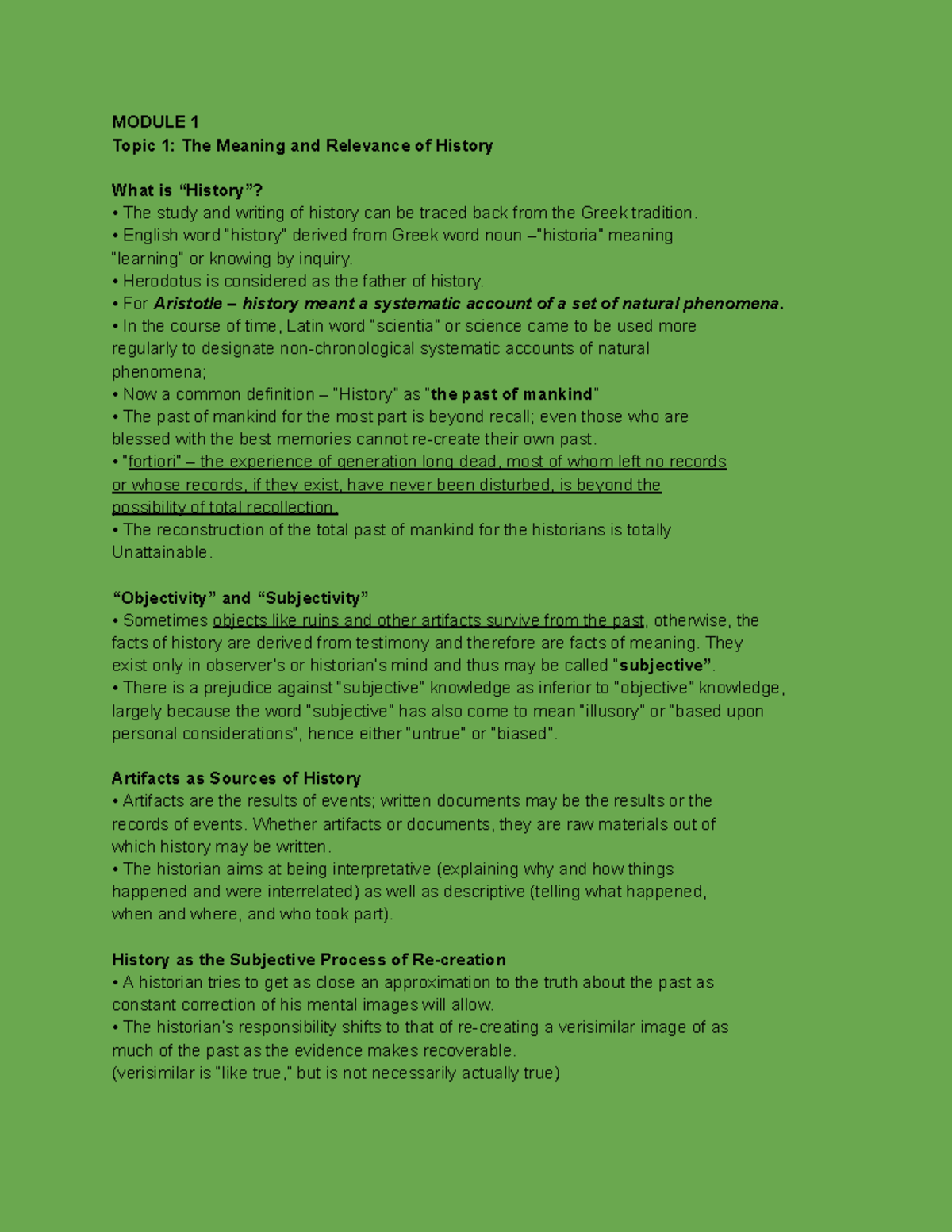 Readphi MODULE 1-2 - MODULE 1 Topic 1: The Meaning and Relevance of History What is “History ...