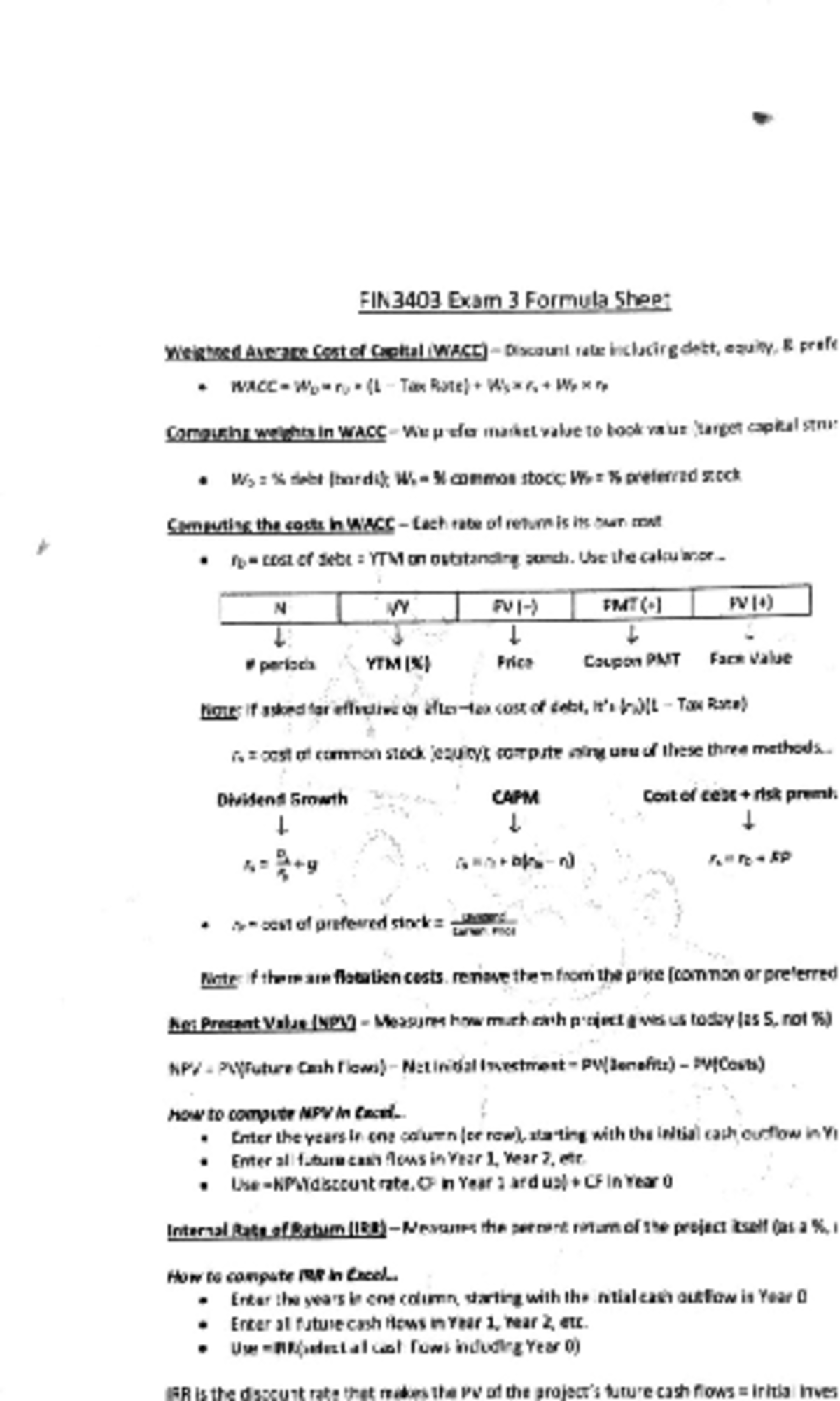 Exam 3 Notecard Sheet - FIN 3404 - Studocu