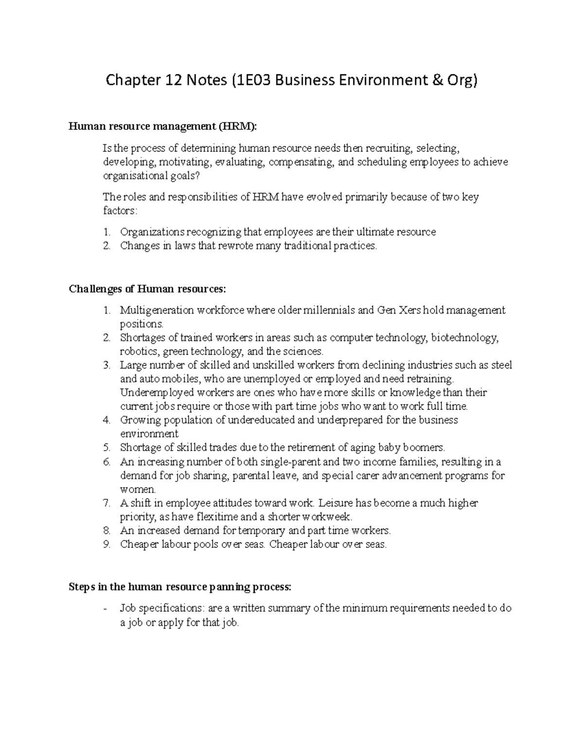 Chapter 12 Notes (1E03 Business Environment and Org) - Chapter 12 Notes ...