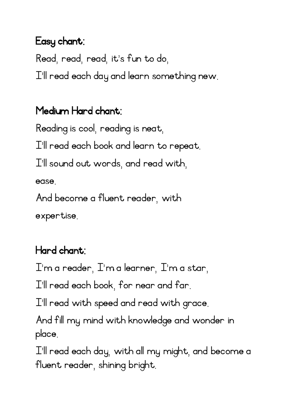 Easy chant - For english - Easy chant: Read, read, read, it’s fun to do ...