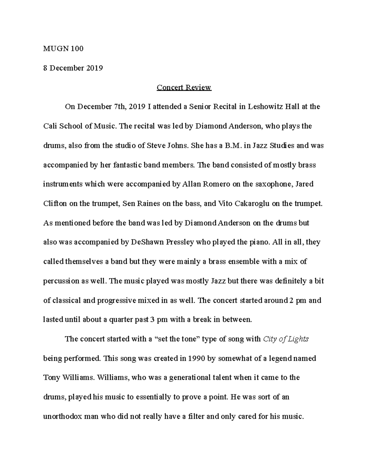 MUGN 100 concert review example - MUGN 100 8 December 2019 Concert ...