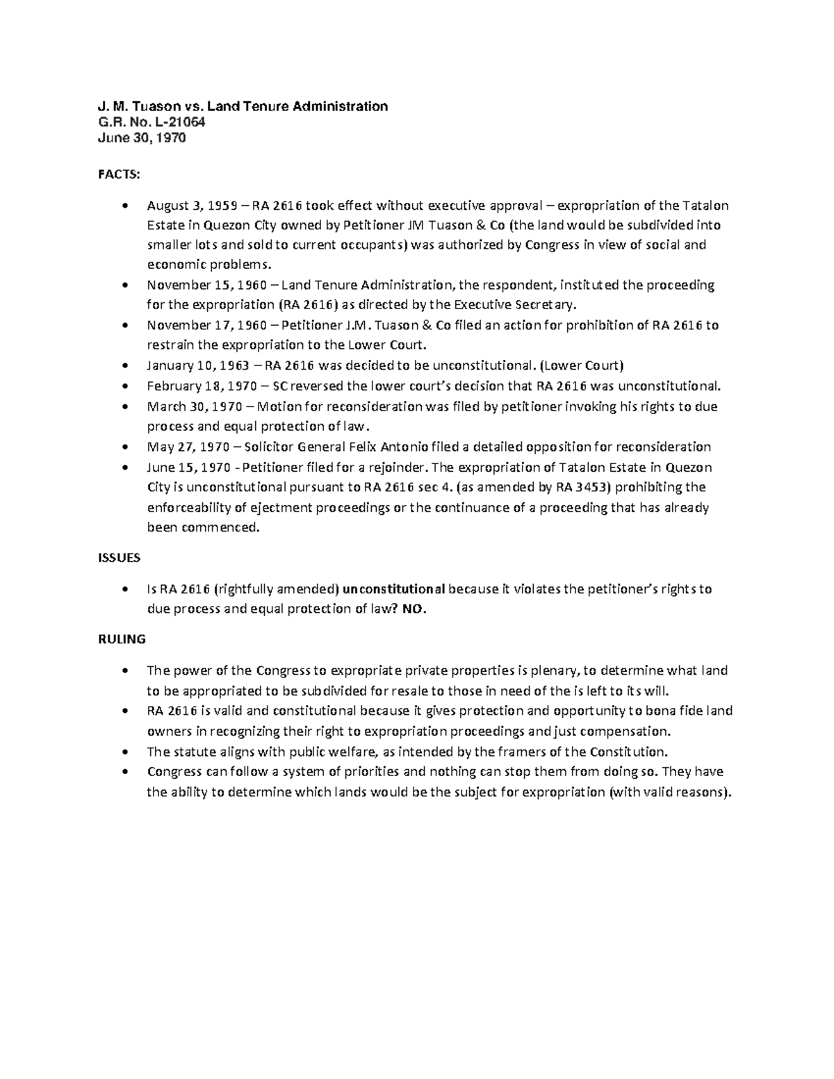 4. JM Tuason vs LTA GR L-21064 - J. M. Tuason vs. Land Tenure ...