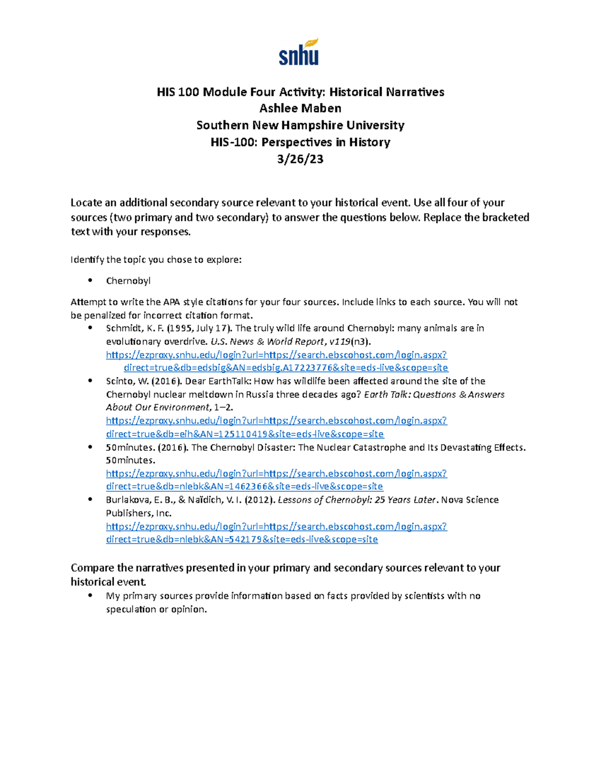 HIS 100 Module Four Activity Narratives - HIS 100 Module Four Activity ...