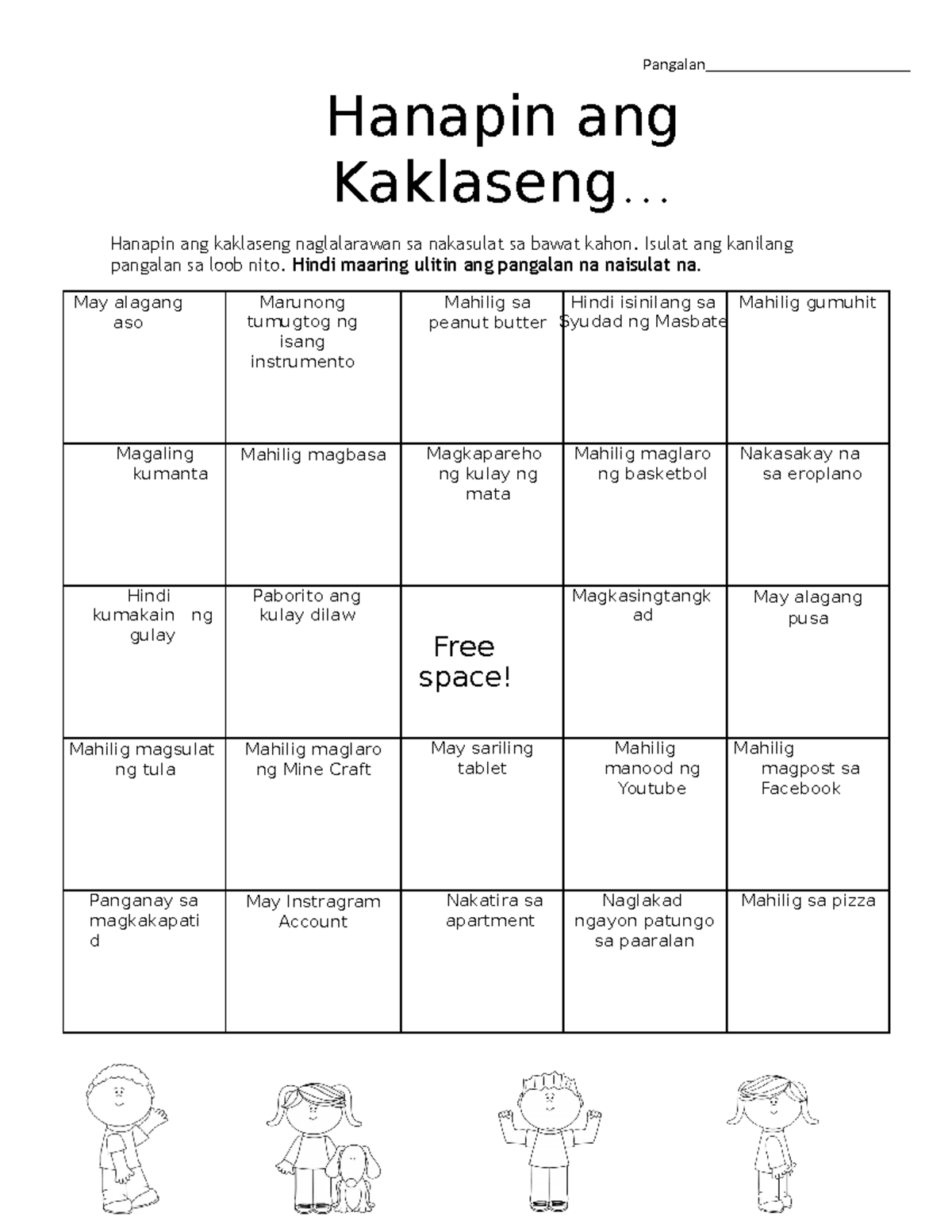 Maghanp ng kaklaseng - Activity - Pangalan Hanapin ang Kaklaseng ...